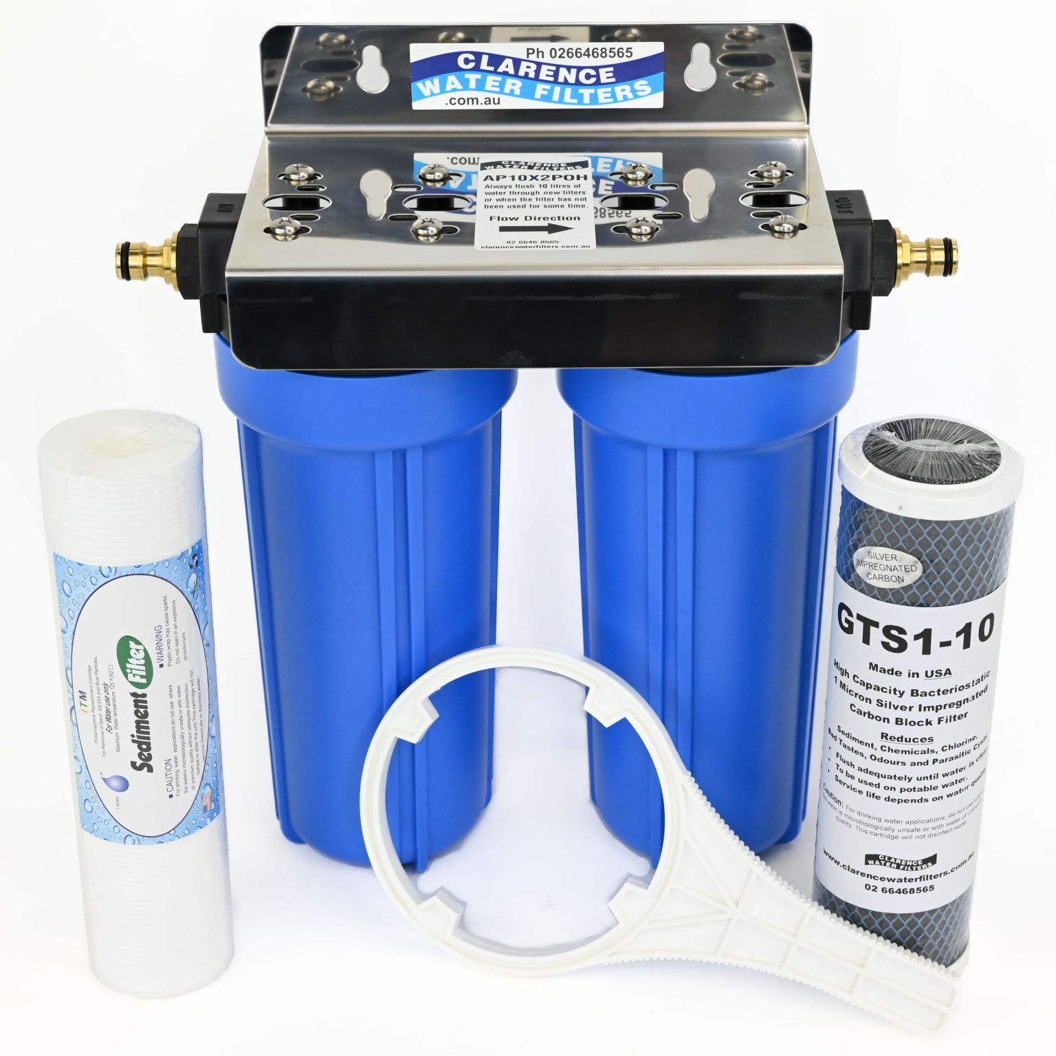 Twin Caravan & RV Water Filter System with Sediment & Silver Carbon Filter
